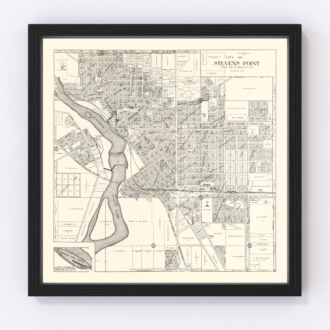 Stevens Point Map 1919, Vintage Stevens Point Map, Old Stevens Point ...