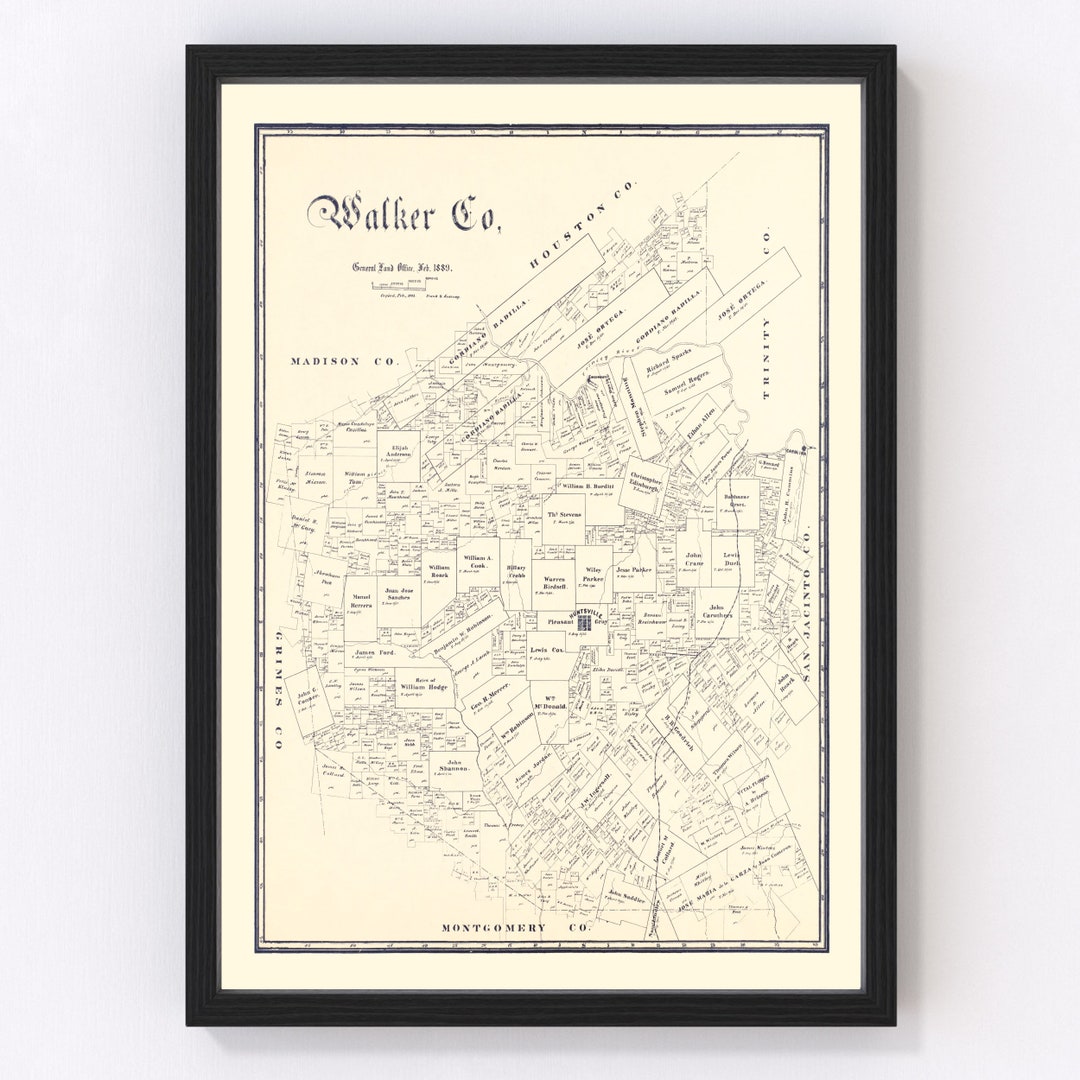 Walker County Map 1889, Vintage Walker County Map, Old Walker County ...