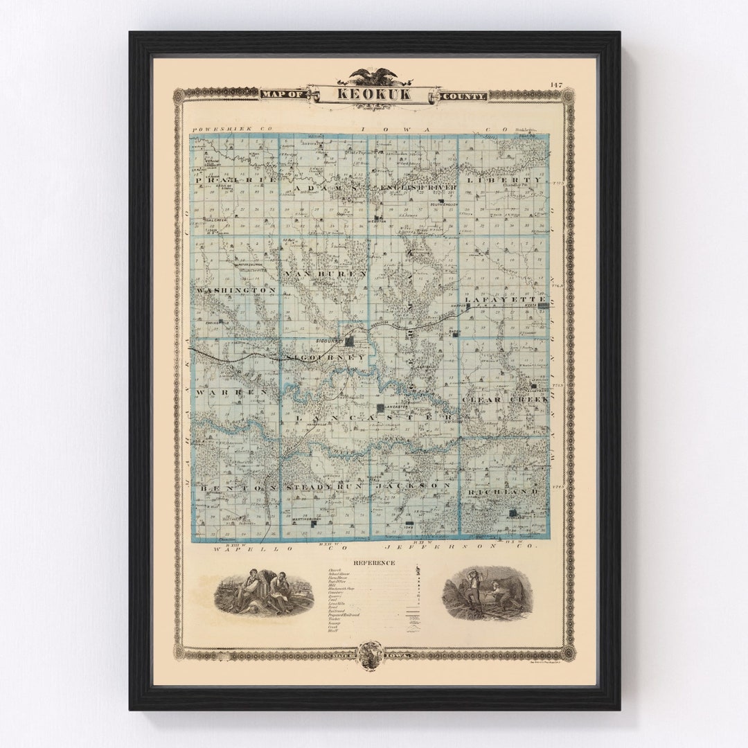 Keokuk County Map 1875, Vintage Keokuk County Map, Old Keokuk County ...