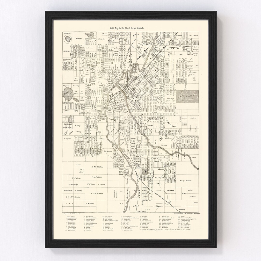 Denver Map 1882, Vintage Denver Map, Old Denver Colorado Art, Wall Art ...