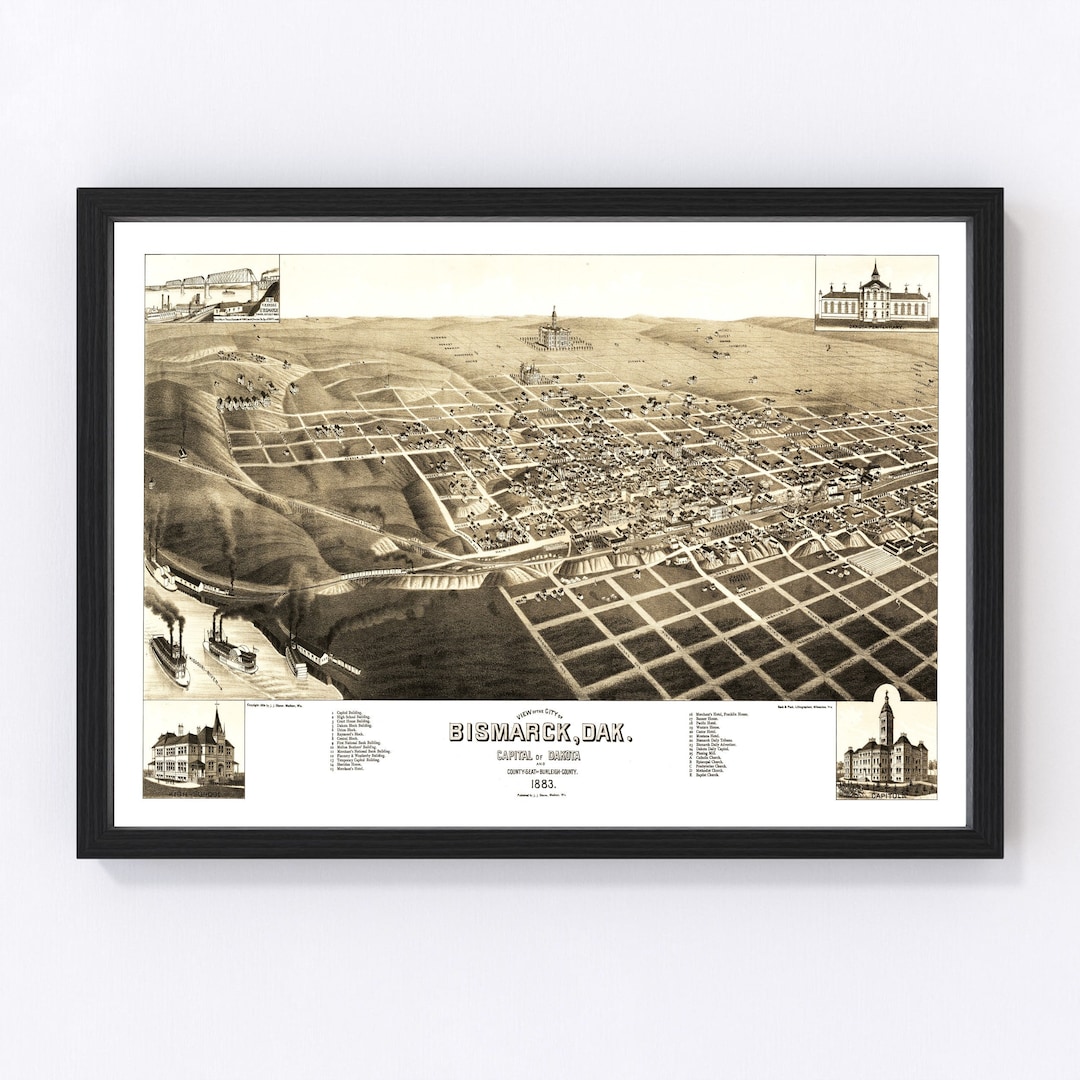 Bismarck Map 1883 - Old Map of Bismarck North Dakota Art Vintage Print ...