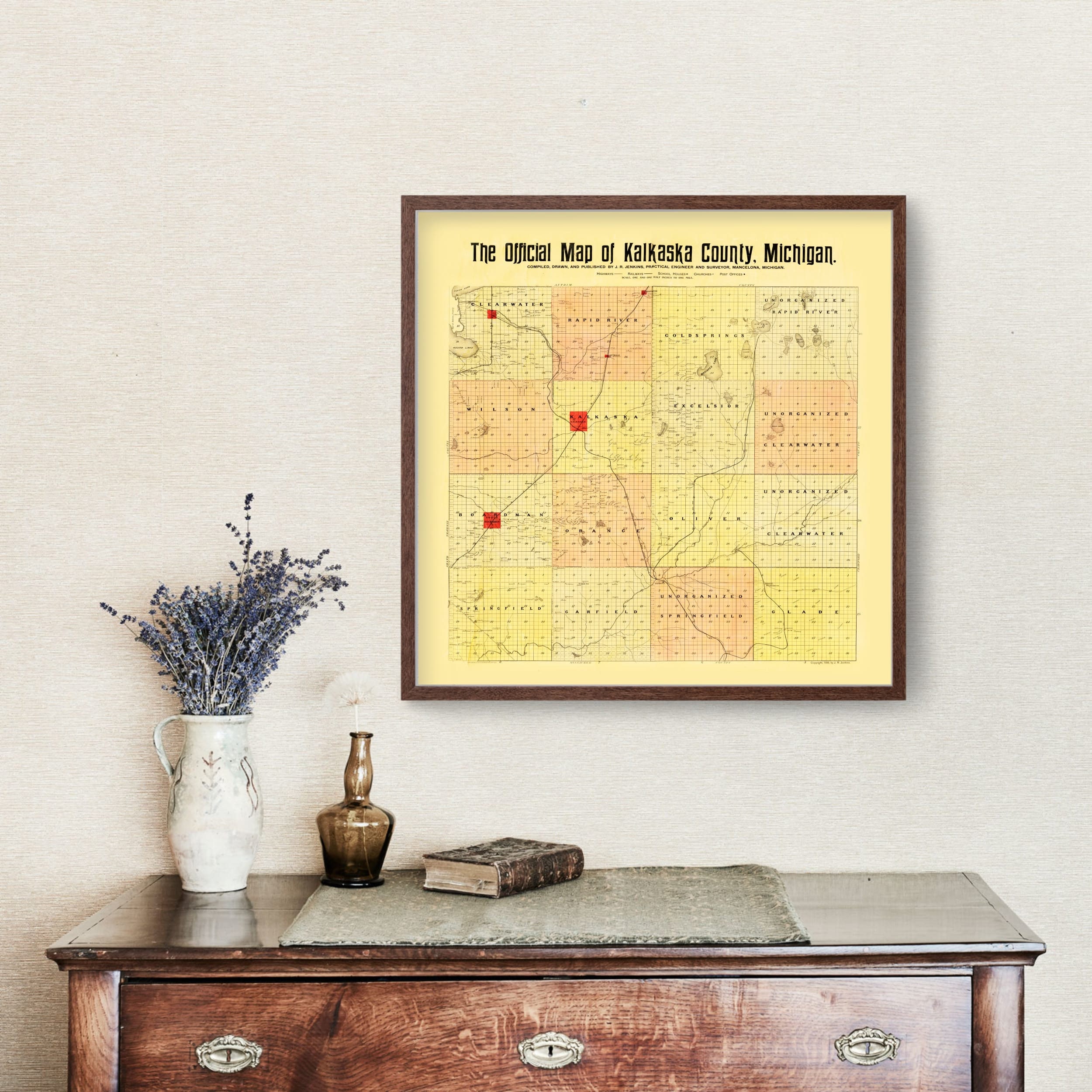 Kalkaska County Map 1898, Vintage Kalkaska County Map, Old Kalkaska ...