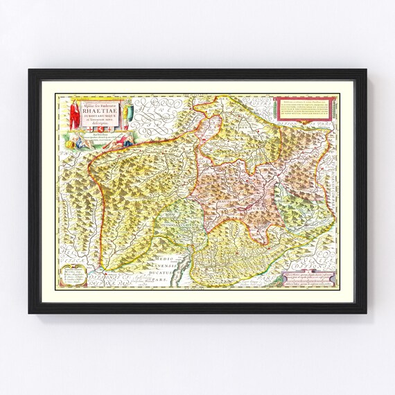 Rhaetia Map 1665 Old Map of Rhaetia Switzerland Art Vintage - Etsy