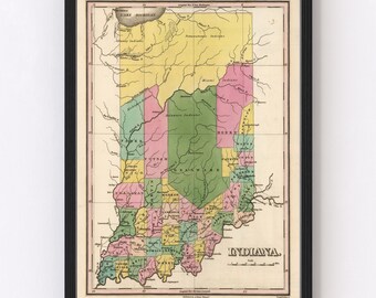 Indiana Map Art | Etsy