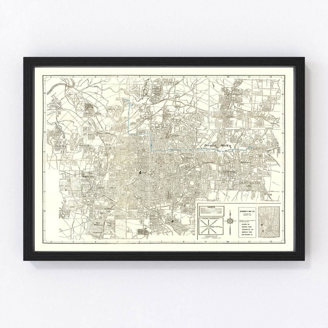 Atlanta Map 1947 Old Map of Atlanta Georgia Art Vintage Print Framed ...