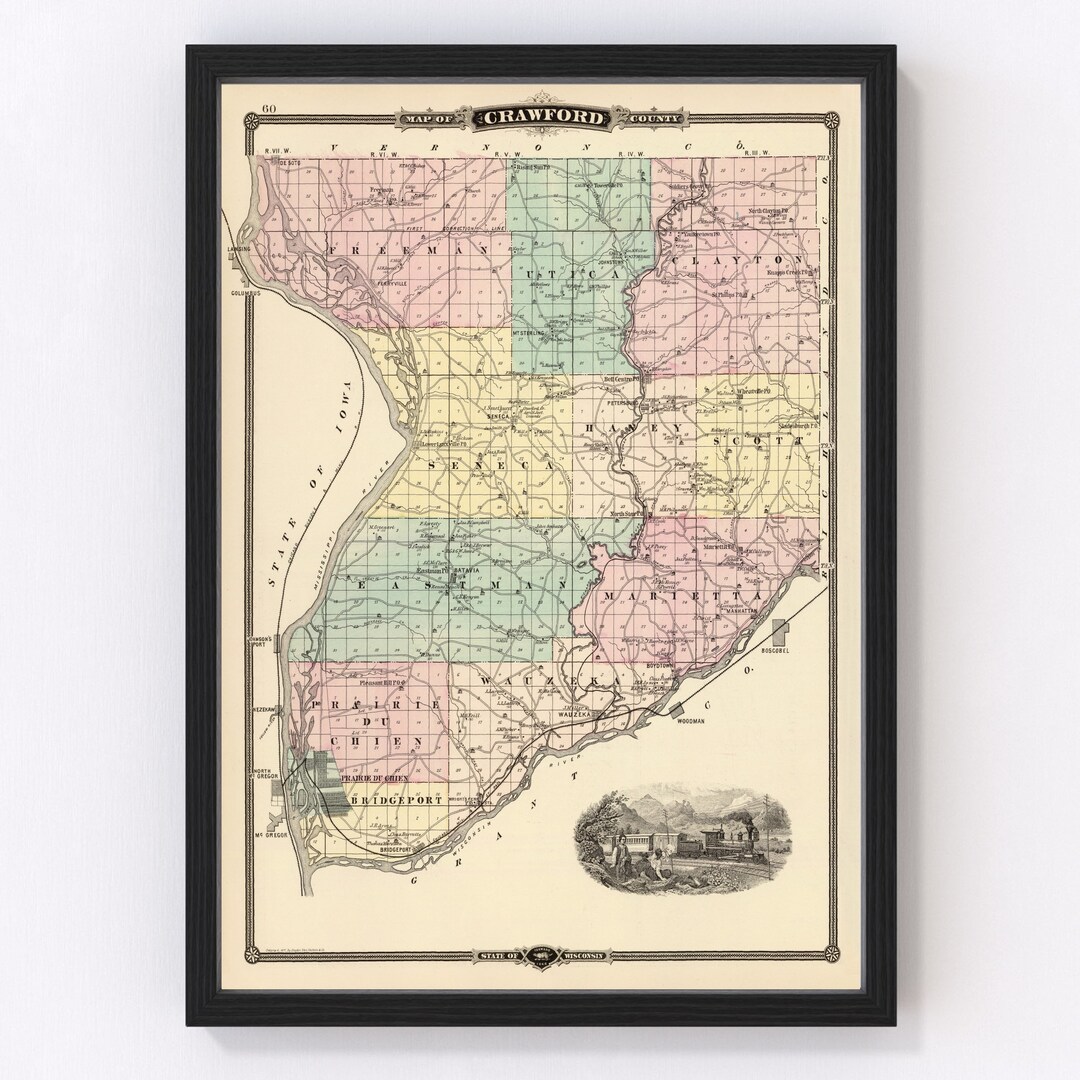 Crawford County Map 1878, Vintage Crawford County Map, Old Crawford ...