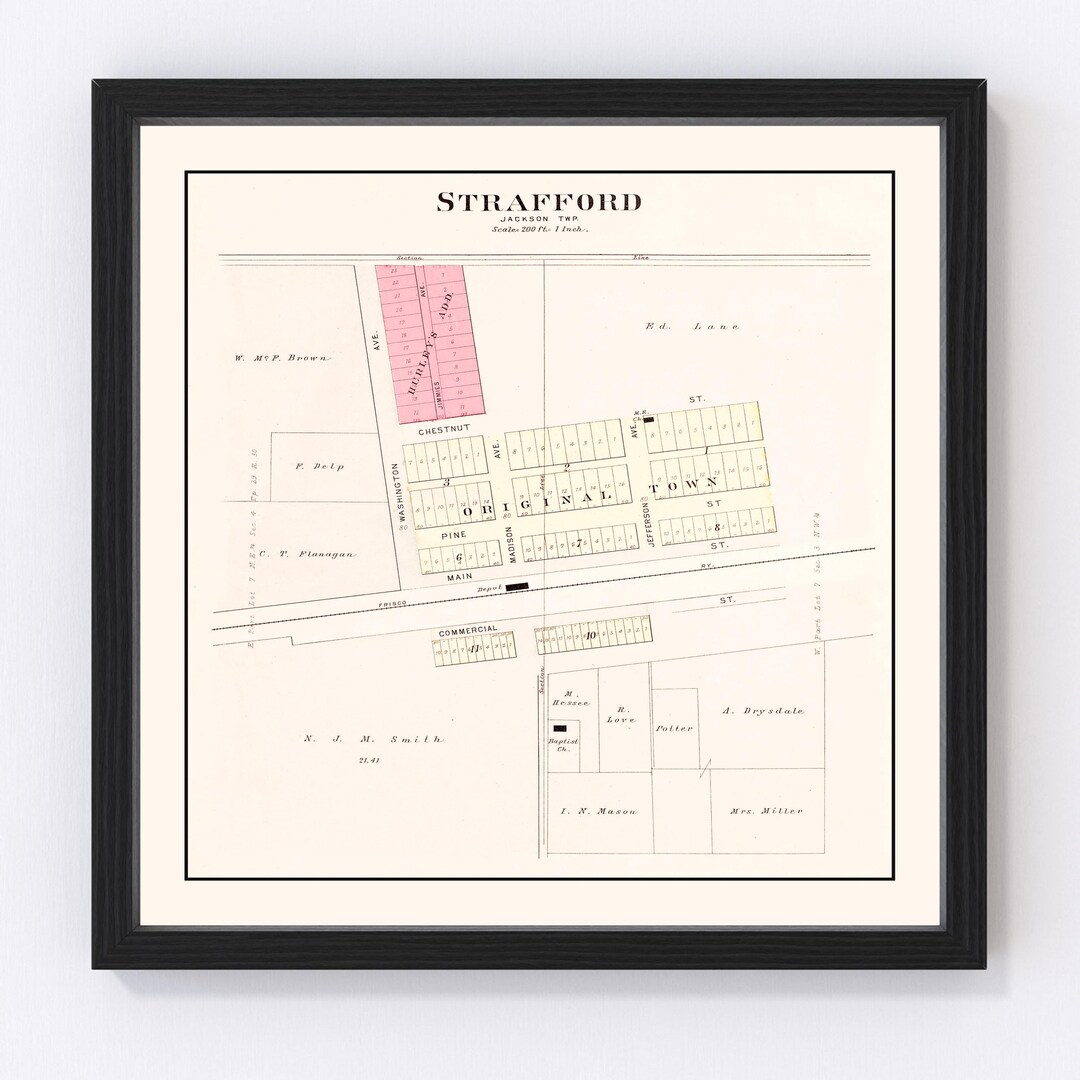 Strafford Map 1904, Vintage Strafford Map, Old Strafford Missouri Art ...