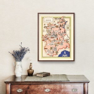 Piemonte Italy Map 1938 Old Map of Piemonte Italy Italy Art Vintage ...