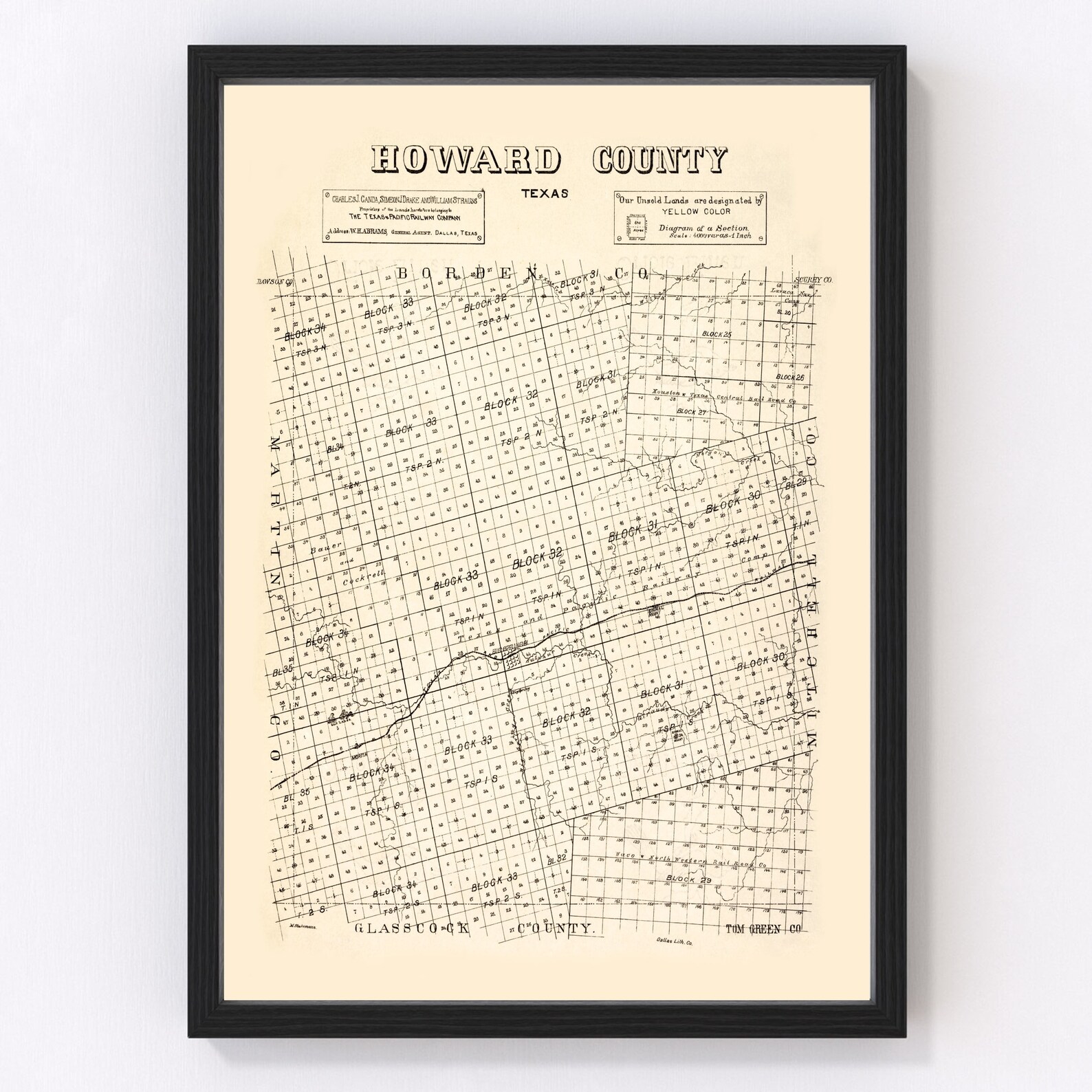 Howard County Texas Map 1890 Old Map of Howard County Texas - Etsy