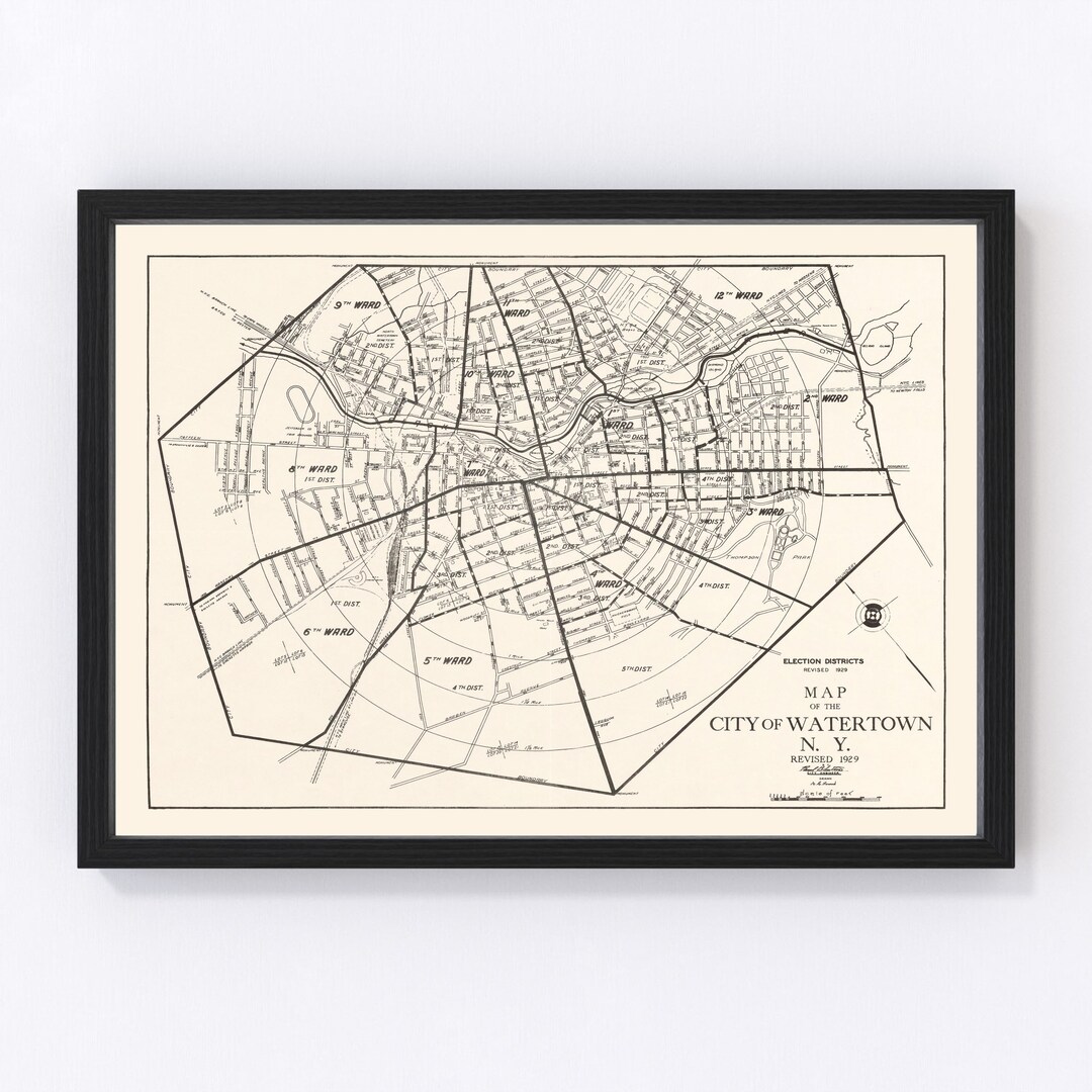 Watertown Map 1929 Old Map of Watertown New York Art Vintage Print ...