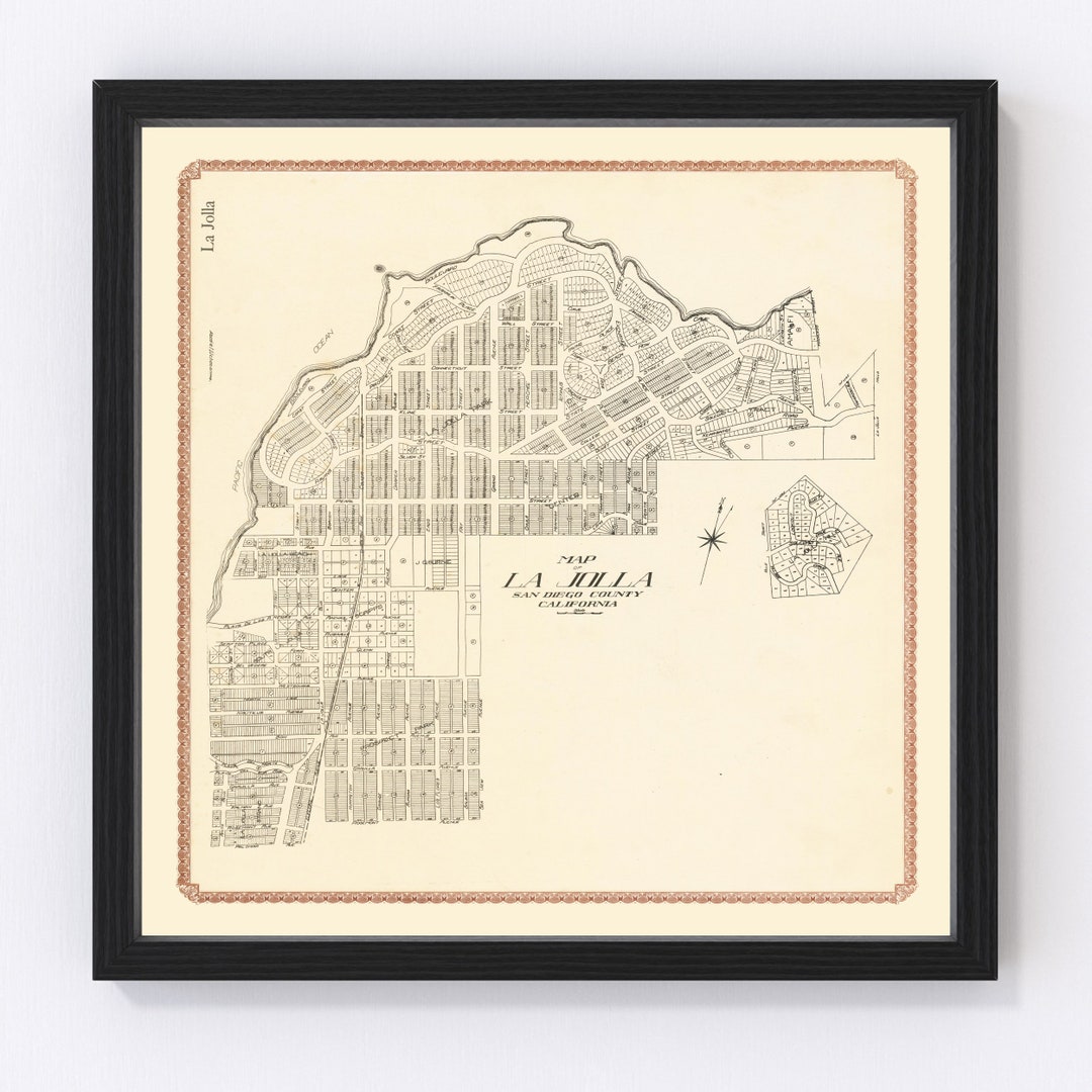 La Jolla Map 1912 - Old Map of La Jolla California Art Vintage Print ...