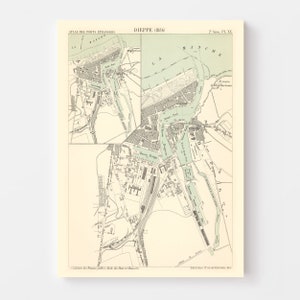 Dieppe Map 1886 Old Map of Dieppe France Art Vintage Print Framed Wall ...
