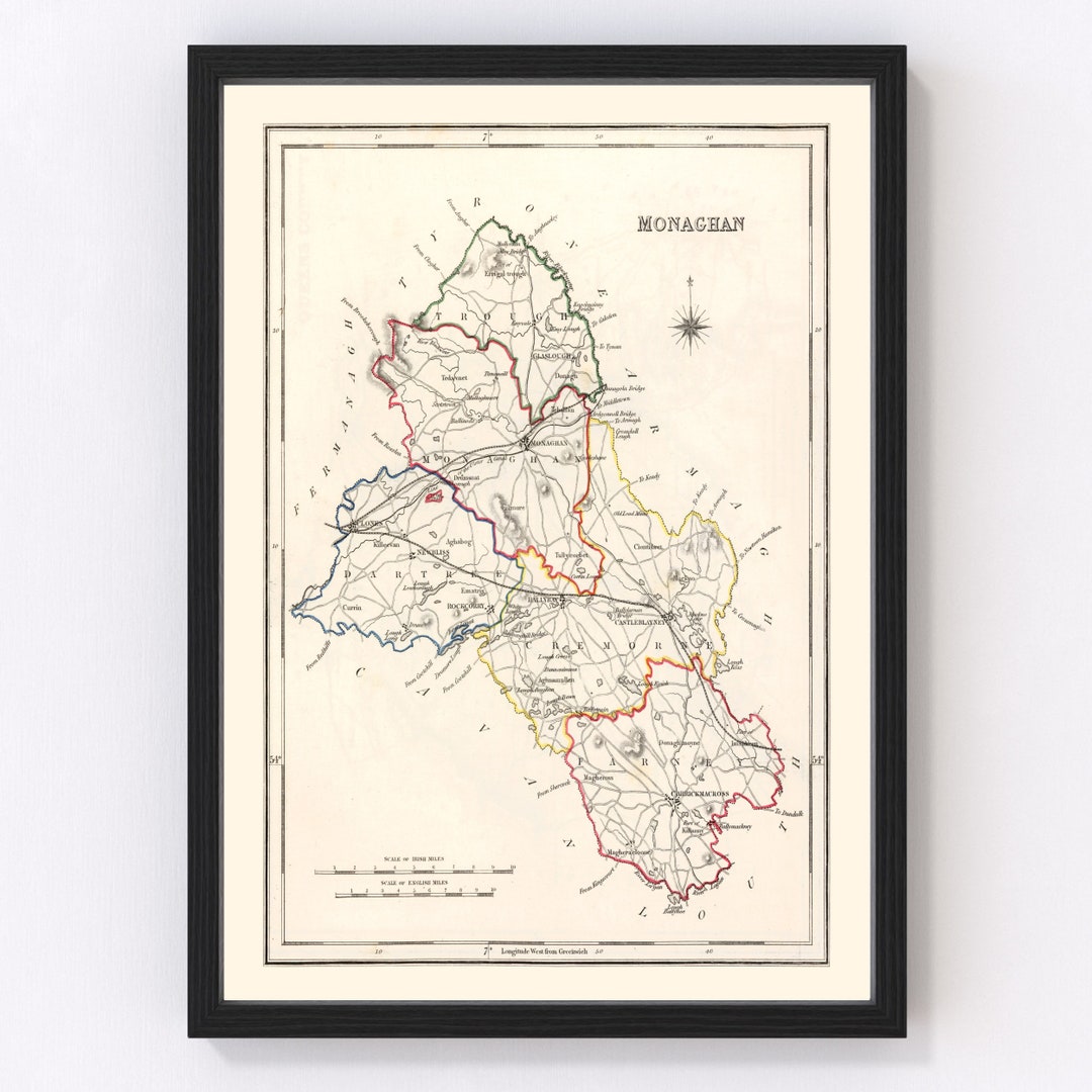 Monaghan County England Map 1846 Old Map of Monaghan County England ...