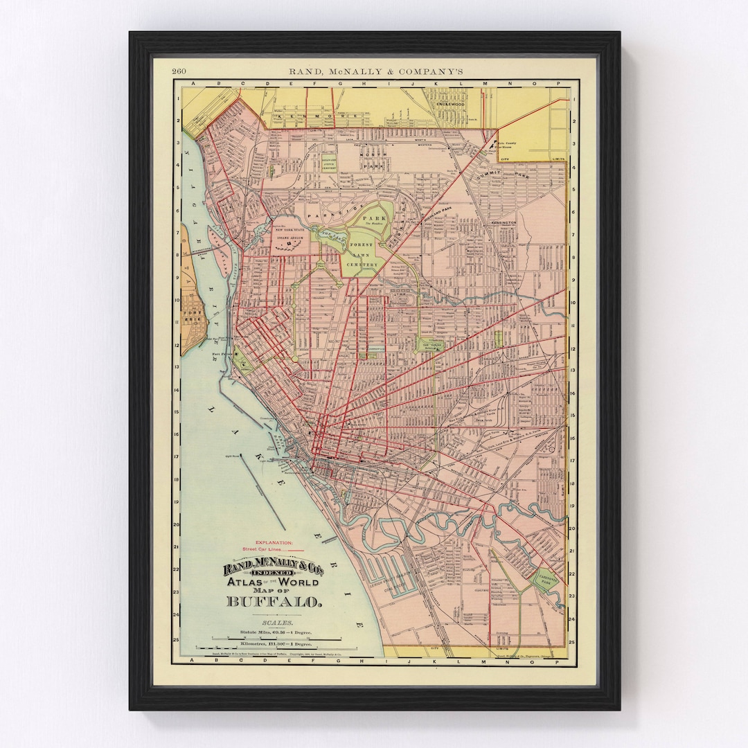 Buffalo Map 1897 - Old Map of Buffalo New York Art Vintage Print Framed ...
