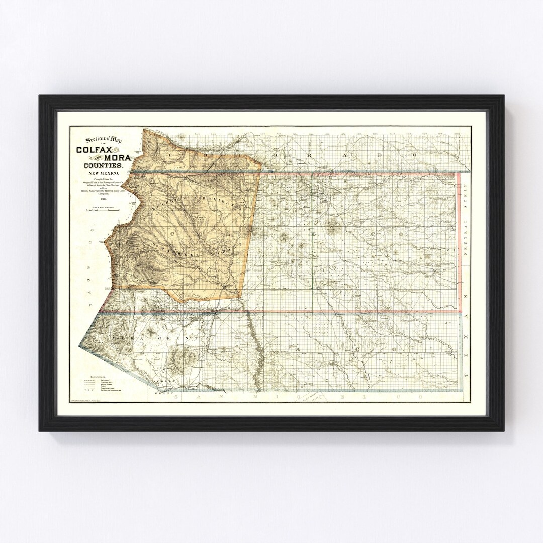 Colfax County New Mexico Map 1889 Old Map of Colfax County - Etsy