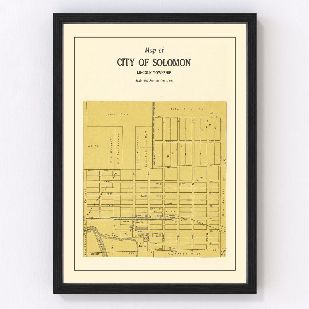 Solomon Map 1909, Vintage Solomon Map, Old Solomon Kansas Art, Wall Art ...