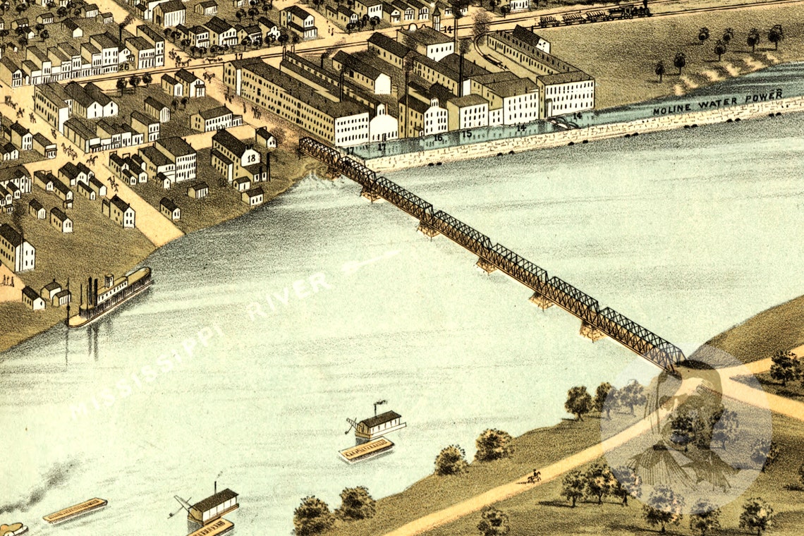 Vintage Moline Map 1869 Old Map of Moline Illinois | Etsy