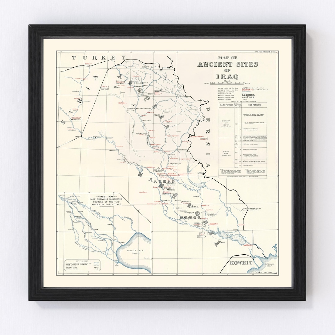 Iraq Map 1929, Vintage Iraq Map, Old Iraq Art, Wall Art Gift for Iraq ...