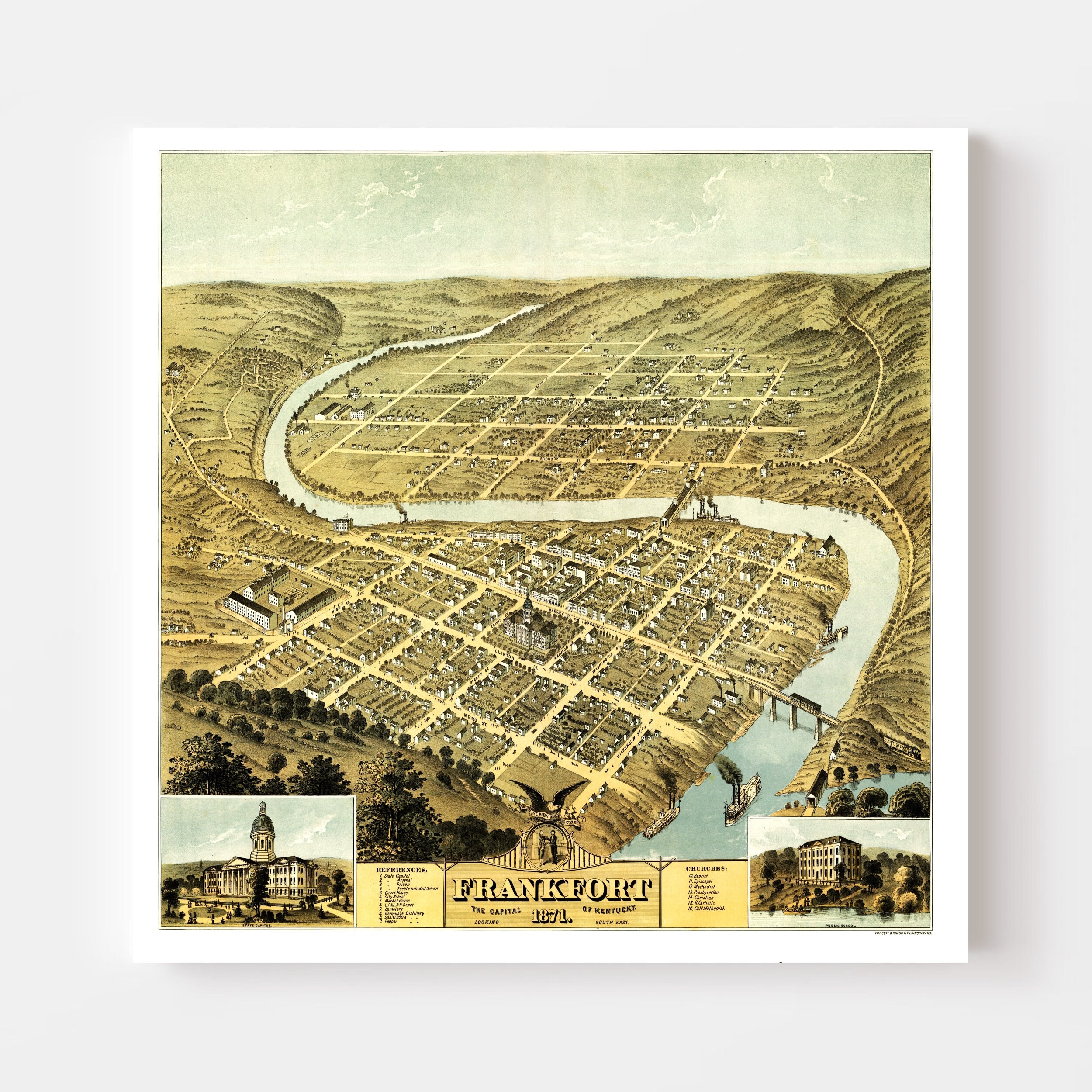 Frankfort Map 1871 Old Map of Frankfort Kentucky Art Vintage - Etsy