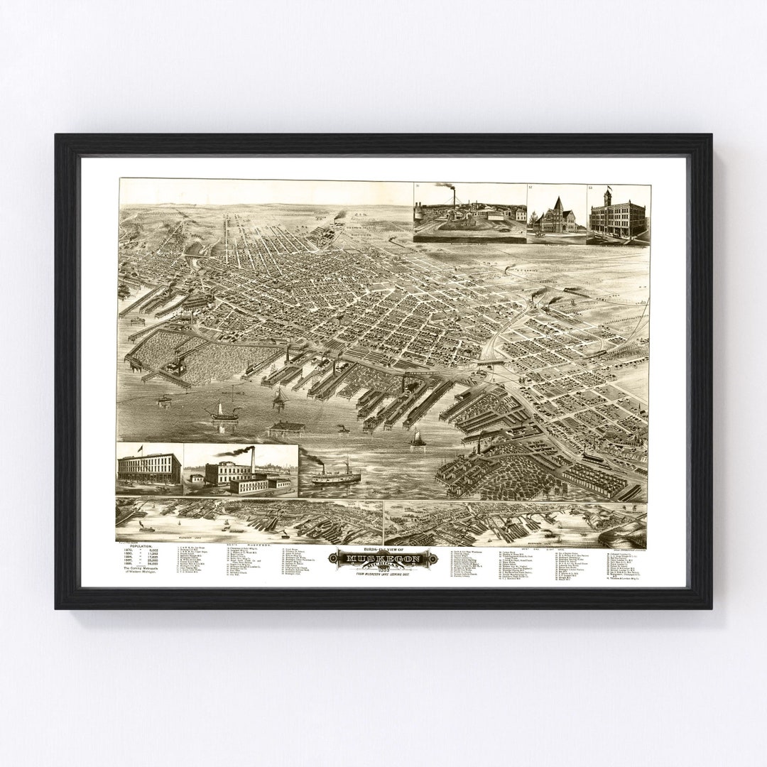 Muskegon Map 1889, Vintage Muskegon Map, Old Muskegon Michigan Art ...