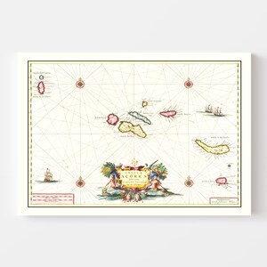 Azores Map 1665 - Old Map of Azores Portugal Art Vintage Print Framed ...