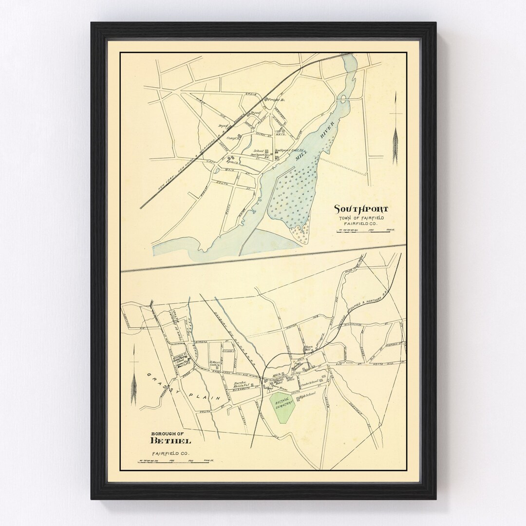 Bethel Map 1893, Vintage Bethel Map, Old Bethel Connecticut Art, Wall ...