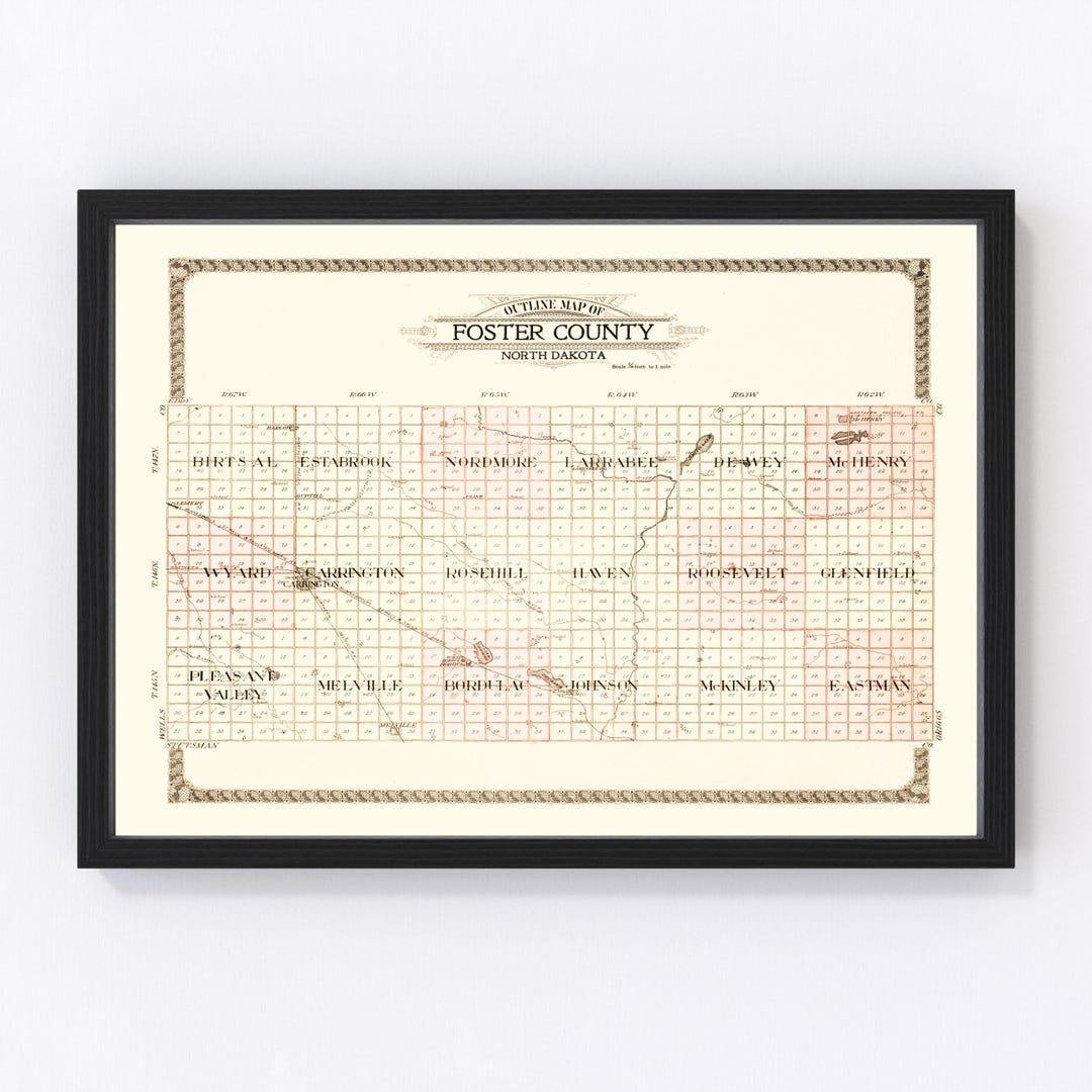 Foster County ND Map 1910 Old Map of North Dakota Art Vintage Print ...