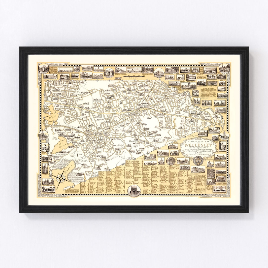 Wellesley Map 1960 Old Map of Wellesley Massachusetts Art Vintage Print ...