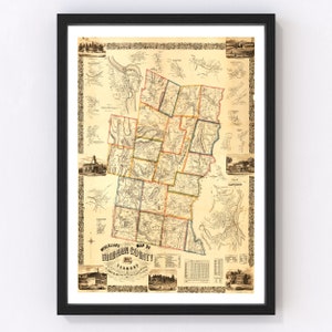 Windham County Vermont Map 1856 - Old Map of Windham County Vermont Art ...
