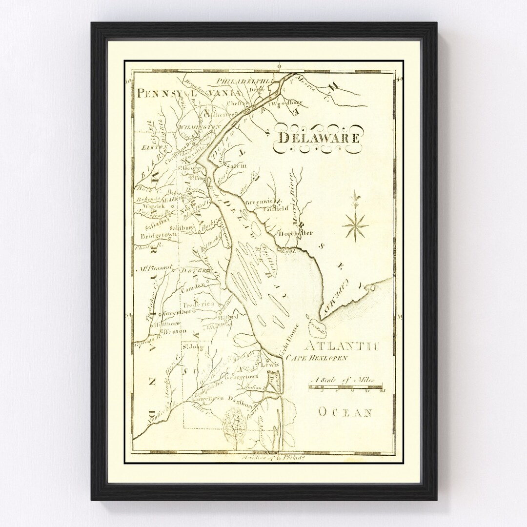 Delaware Map 1795, Vintage Delaware Map, Old Delaware Art, Wall Art ...