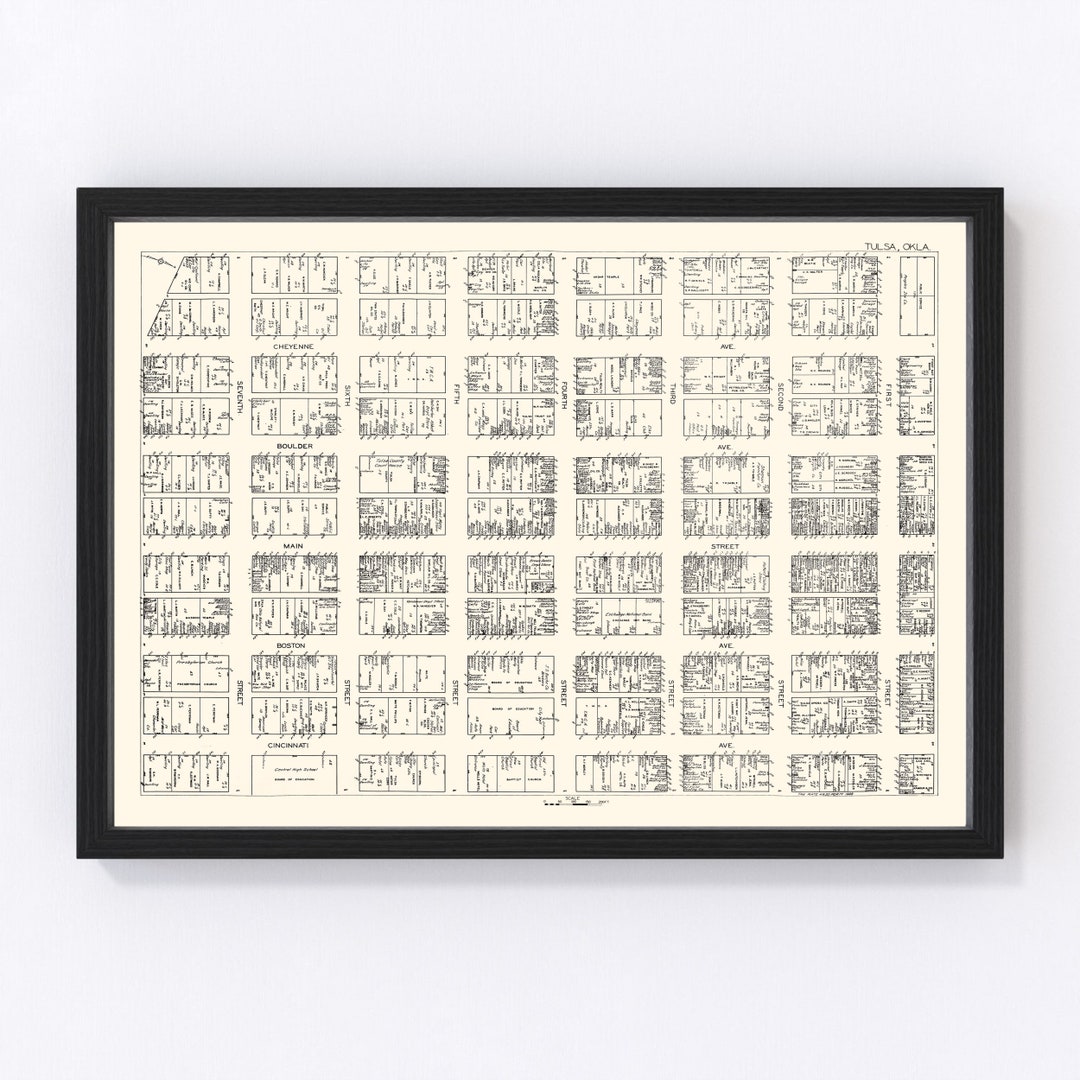 Tulsa Map 1928, Vintage Tulsa Map, Old Tulsa Oklahoma Art, Wall Art ...