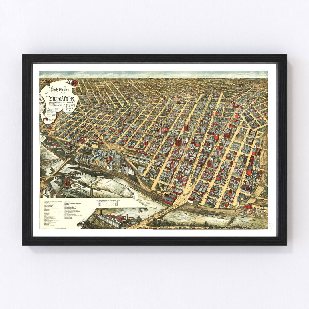 Minneapolis Map 1891 - Old Map of Minneapolis Minnesota Art Vintage ...