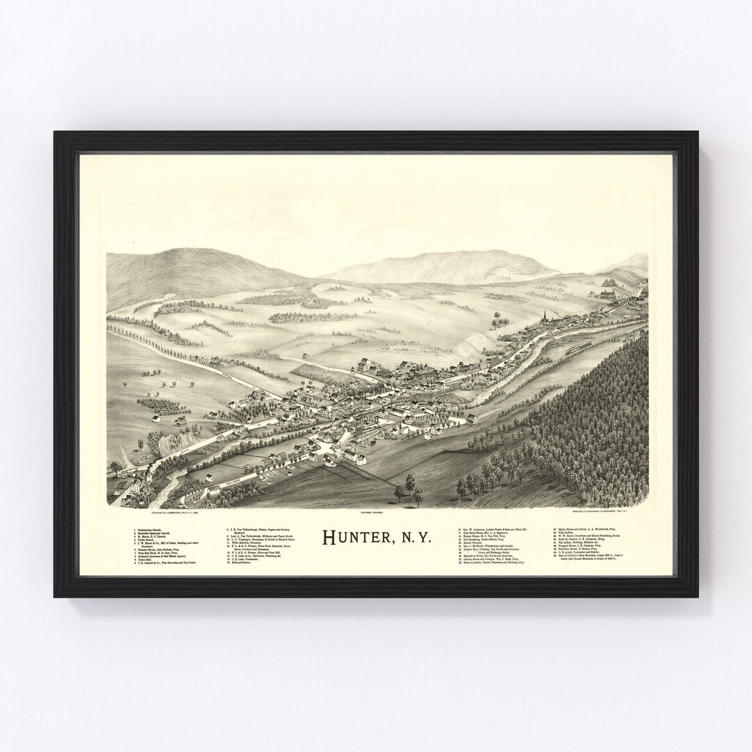 Hunter Map 1890 - Old Map of Hunter New York Art Vintage Print Framed ...