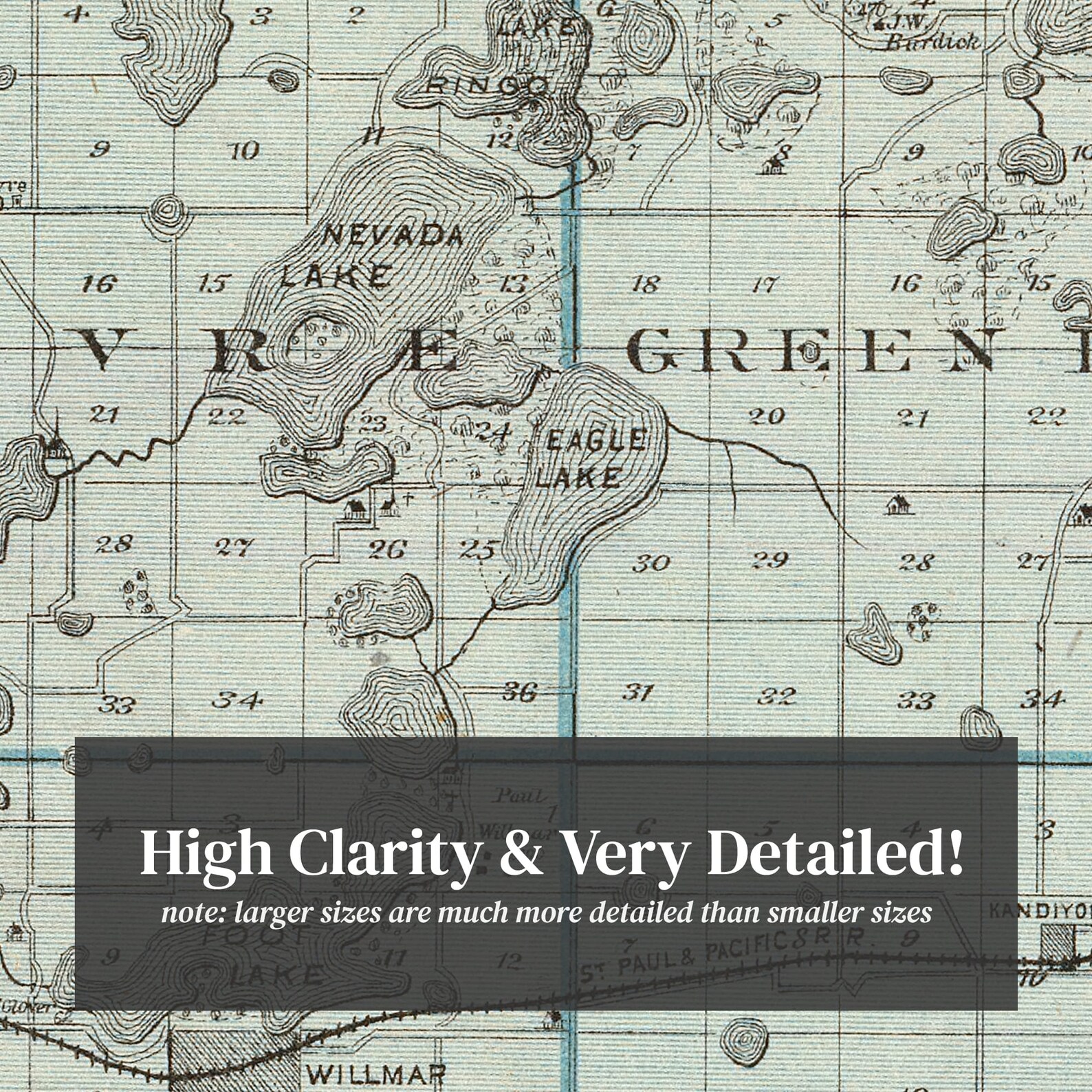 Kandiyohi County MN Map 1874 Old Map of Willmar Minnesota - Etsy