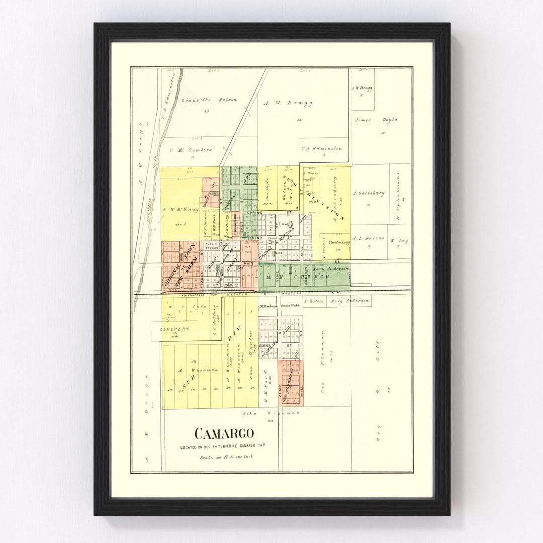 Camargo Map 1893, Vintage Camargo Map, Old Camargo Illinois Art, Wall ...