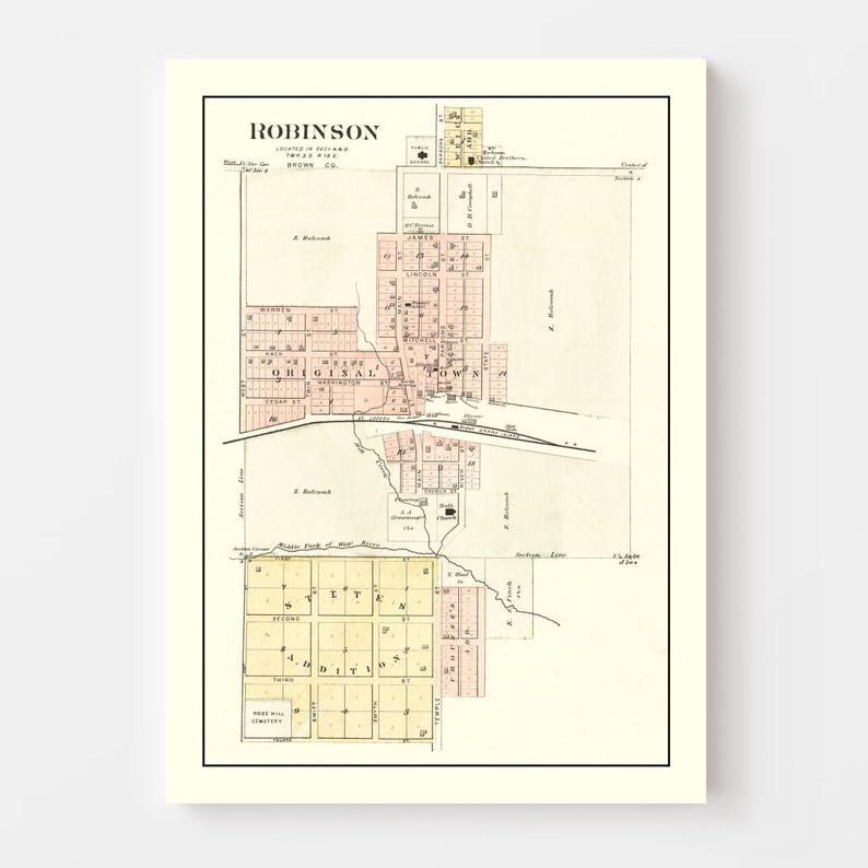 Robinson Map 1887, Vintage Robinson Map, Old Robinson Kansas Art, Wall ...