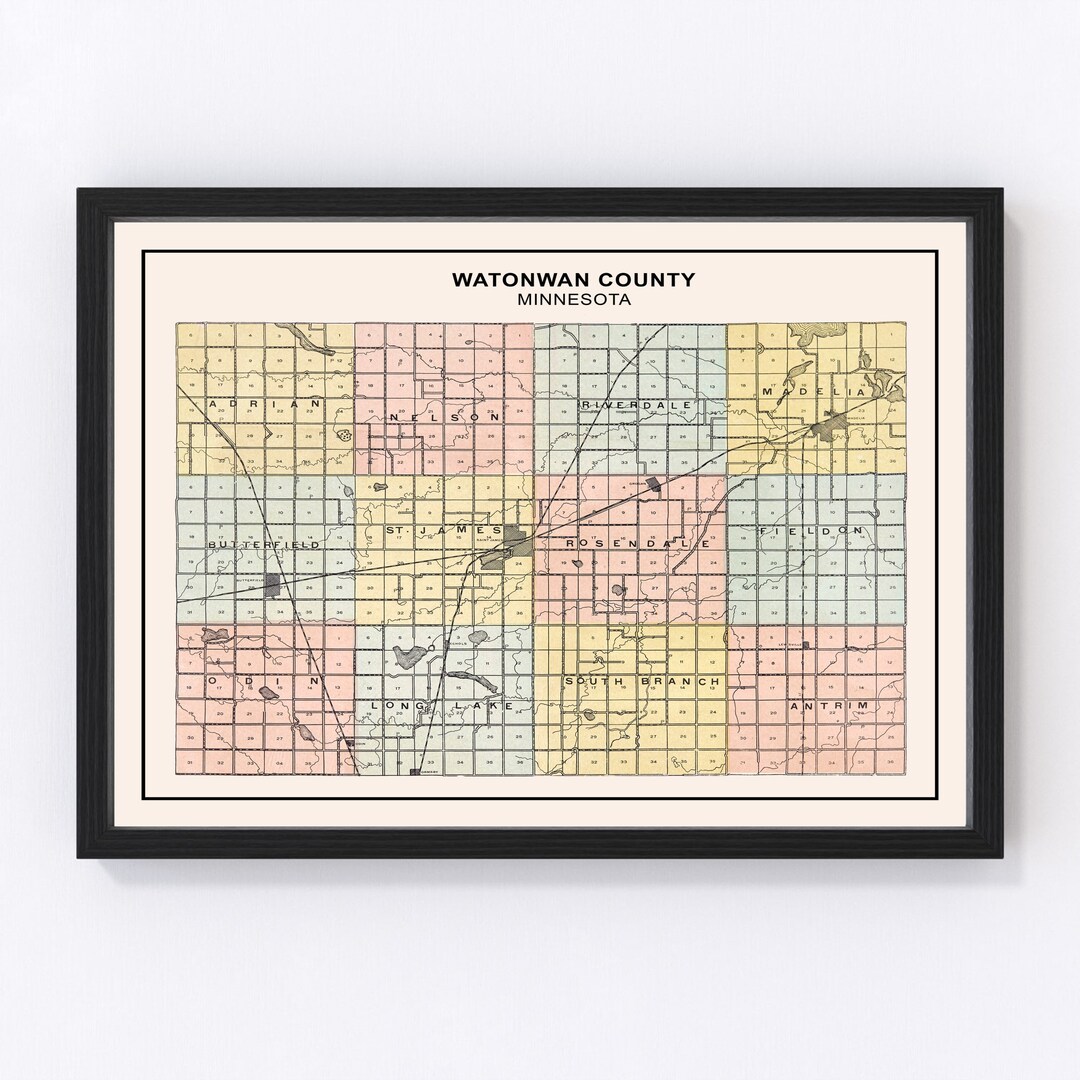 Watonwan County MN Map 1907 Old Map of Minnesota Art Vintage Print ...