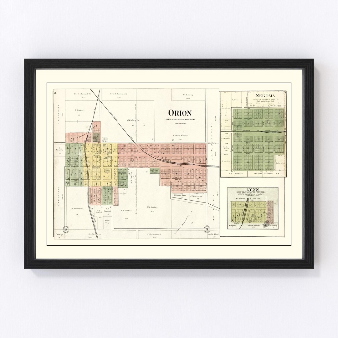 Orion Map 1893, Vintage Orion Map, Old Orion Illinois Art, Wall Art ...