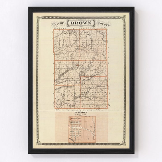 Brown County IN Map 1876 Old Map of Nashville Indiana Art - Etsy