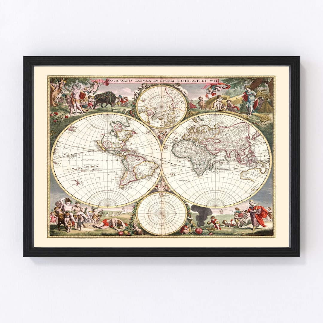 World Map Art Print 1682 Framed World Map Wall Decor 1682 Canvas ...