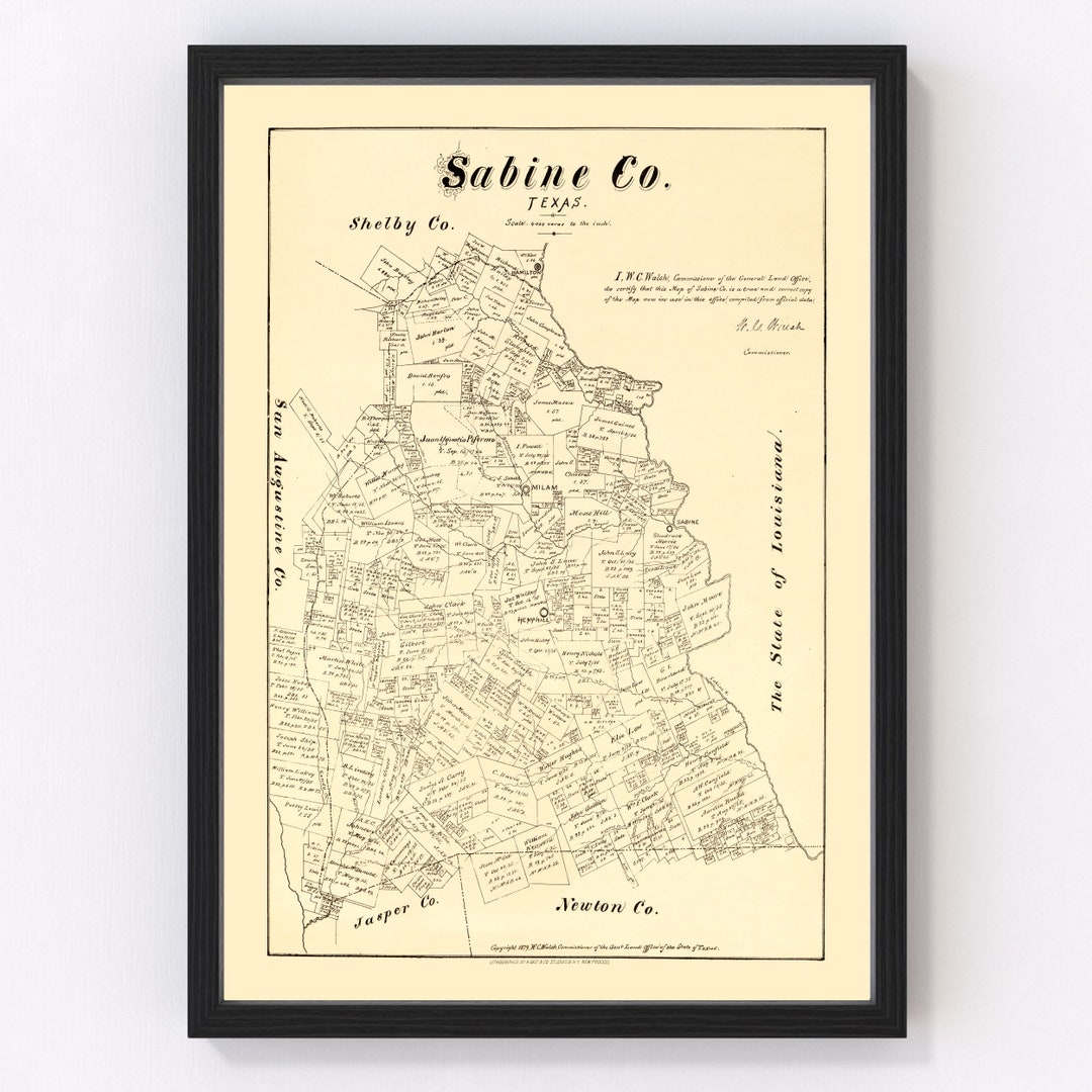 Sabine County Map 1879, Vintage Sabine County Map, Old Sabine County ...