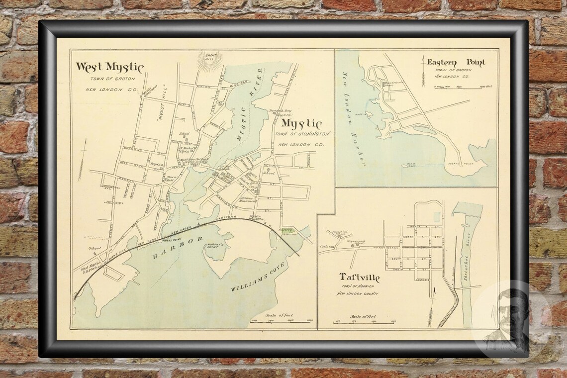 Vintage Mystic Map from 1893 Old Connecticut Map Historic | Etsy