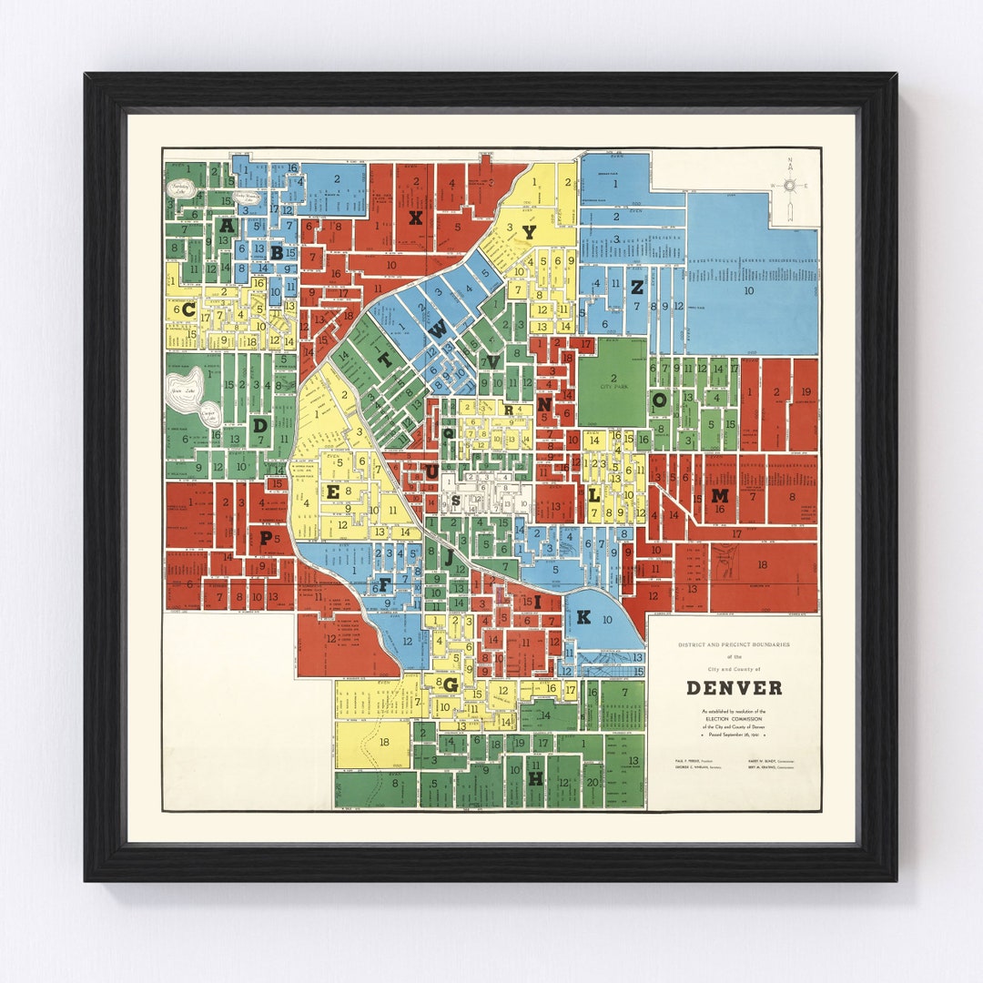 Denver Map 1941, Vintage Denver Map, Old Denver Colorado Art, Wall Art ...