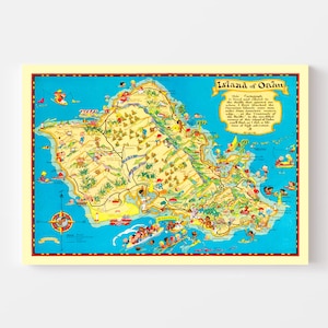 Oahu Map 1931 Old Map of Oahu Art Vintage Print Framed Wall Art Canvas ...