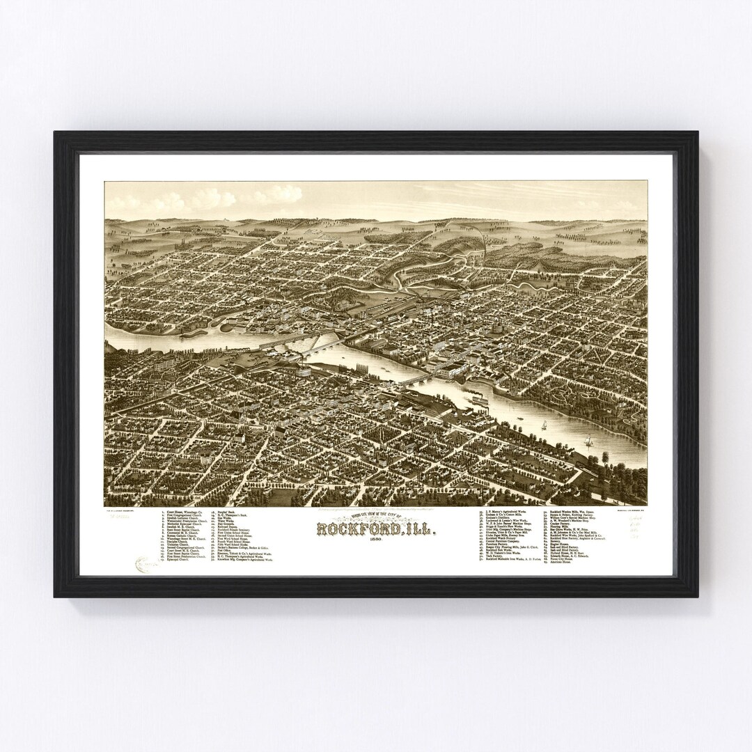 Rockford Map 1880 - Old Map of Rockford Illinois Art Vintage Print ...