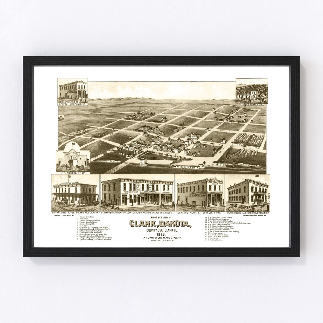 Clark Map 1883, Vintage Clark Map, Old Clark South Dakota Art, Wall Art ...