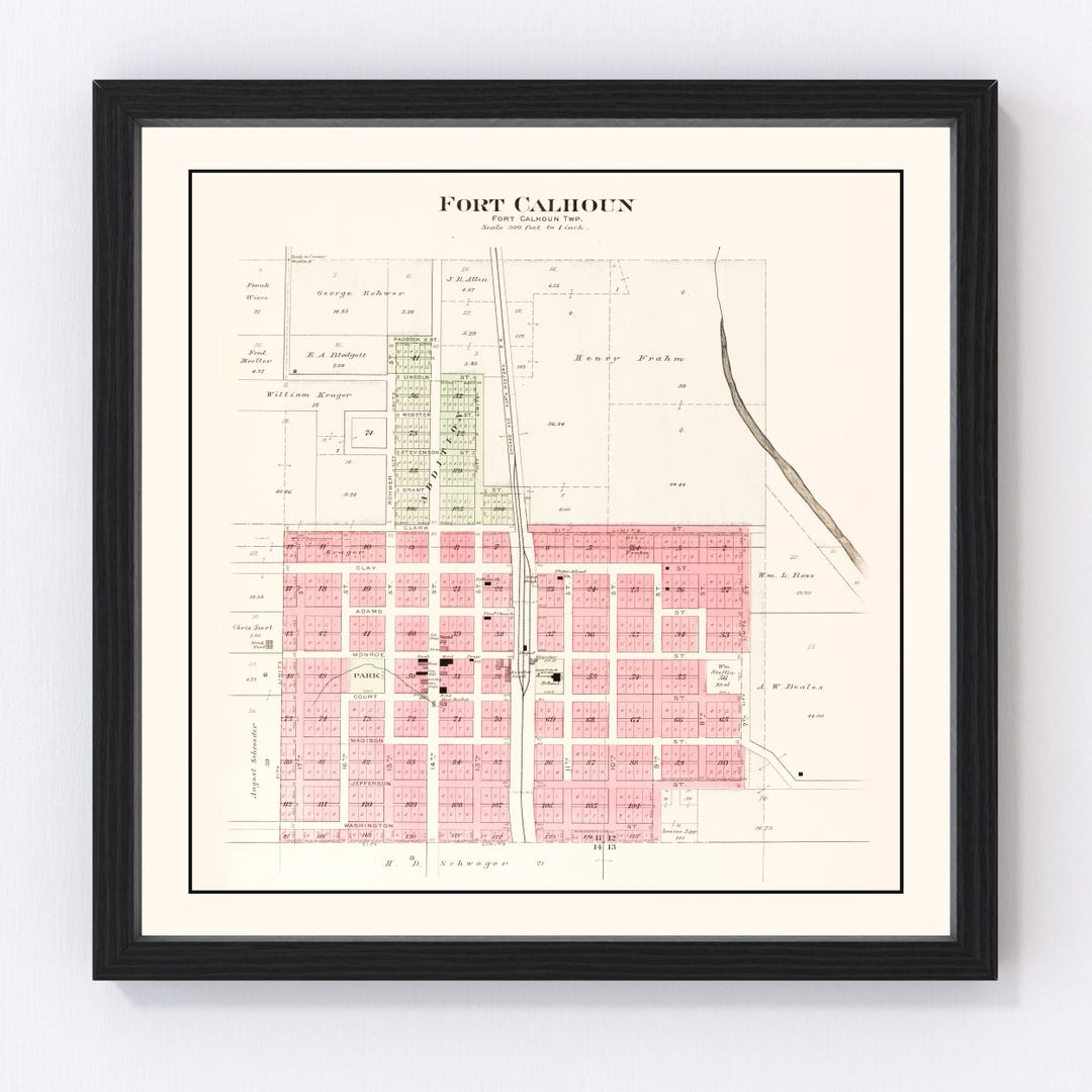 Fort Calhoun Map 1908 Old Map of Fort Calhoun Nebraska Art Vintage ...