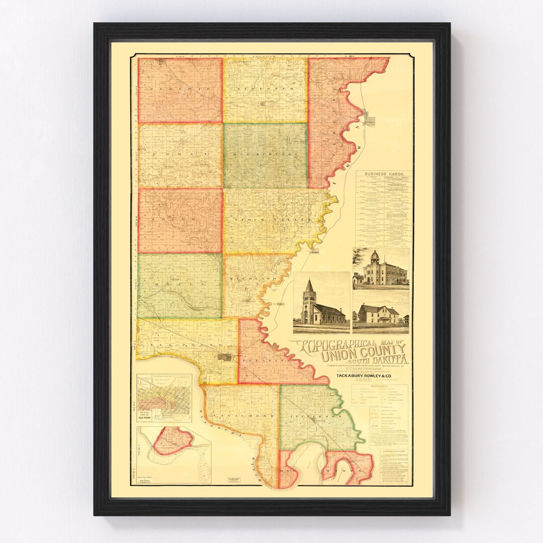 Union County Map 1892, Vintage Union County Map, Old Union County South ...