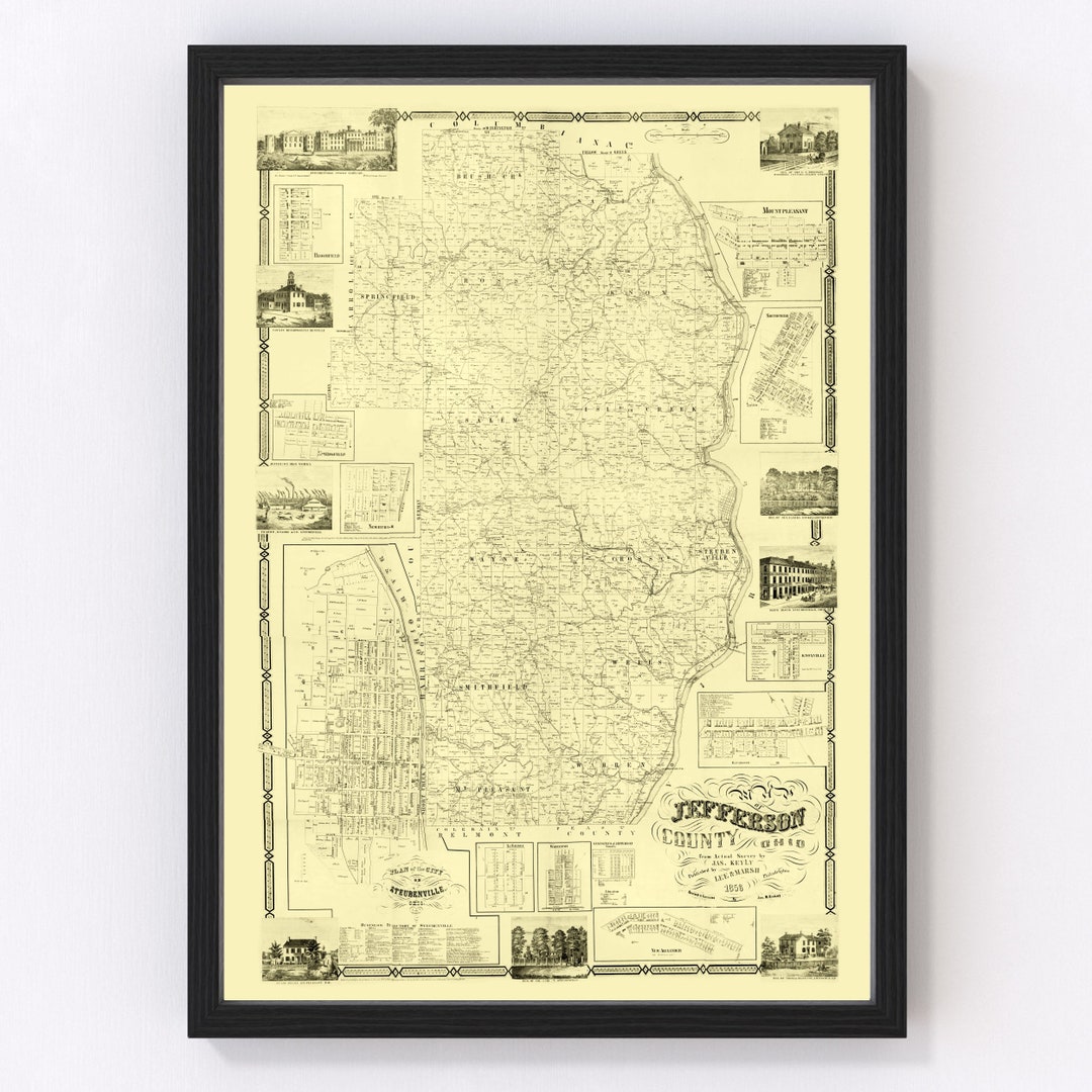Jefferson County Ohio Map 1856 Old Map of Jefferson County Ohio Art ...