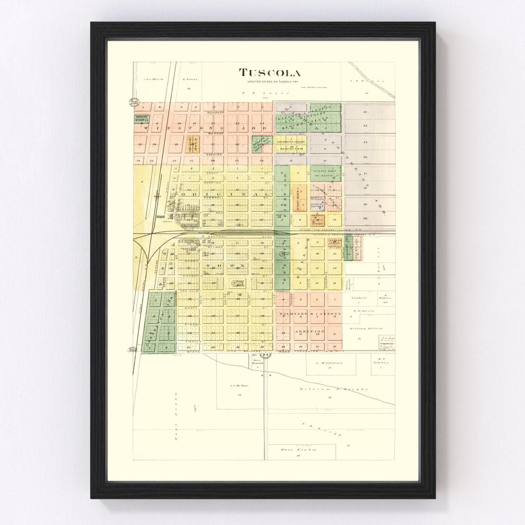Tuscola Map 1893 Old Map of Tuscola Illinois Art Vintage Print Framed ...